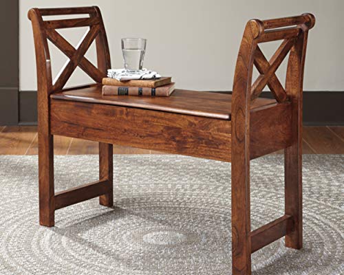 Signature Design by Ashley Storage Accent Bench-Casual-Warm Finish, 13.2"D x 35.1"W x 28.5"H, Abbonto - Brown