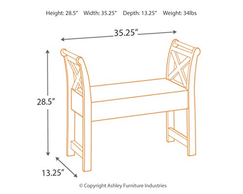 Signature Design by Ashley Storage Accent Bench-Casual-Warm Finish, 13.2"D x 35.1"W x 28.5"H, Abbonto - Brown