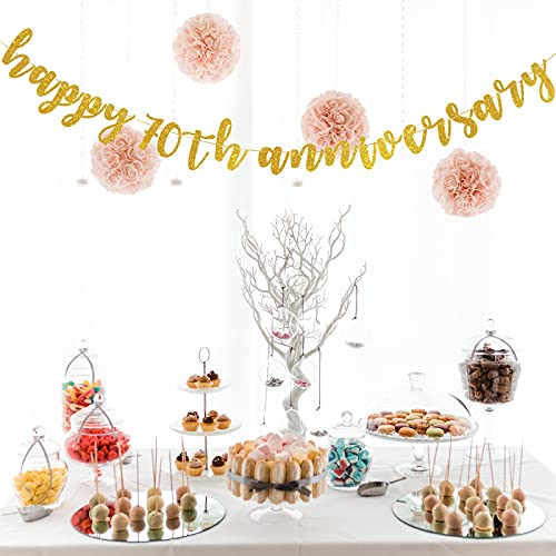 Dalaber Happy 70th Anniversary Banner, 70th Wedding / Anniversary Party Decorations, Happy Anniversary Theme Party Sign Anniversary Banner - Gold