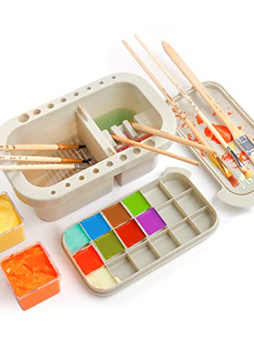 Artist Brush Basin Multifunction Paint Brush Tub with Brush Holder Suitable for Acrylic and Watercolor Painting (Large)