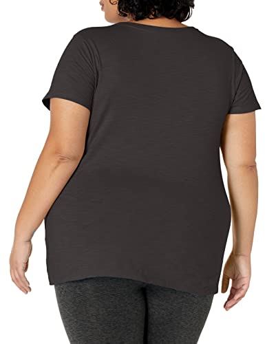 JUST MY SIZE womens Slub Jersey Short Sleeve Shirred V-neck T-shirt fashion t shirts, Black, 2X US