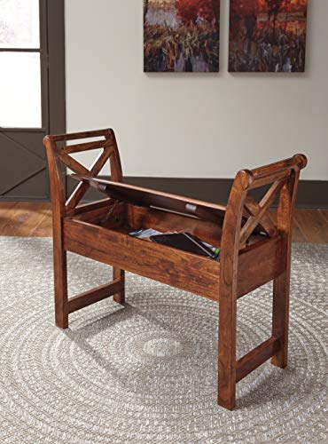 Signature Design by Ashley Storage Accent Bench-Casual-Warm Finish, 13.2"D x 35.1"W x 28.5"H, Abbonto - Brown