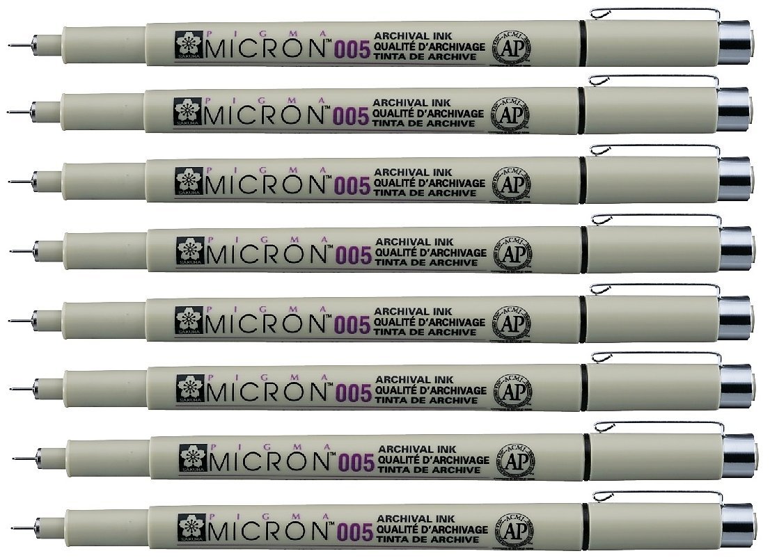 Sakura Pigma Micron pen 005 Black ink marker felt tip pen, Archival pigment ink, fine point for artist drawing pens - 8 pen set