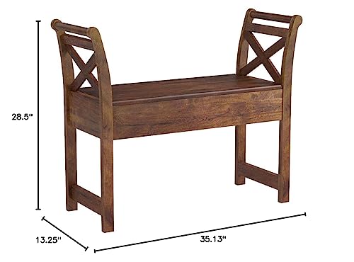 Signature Design by Ashley Storage Accent Bench-Casual-Warm Finish, 13.2"D x 35.1"W x 28.5"H, Abbonto - Brown