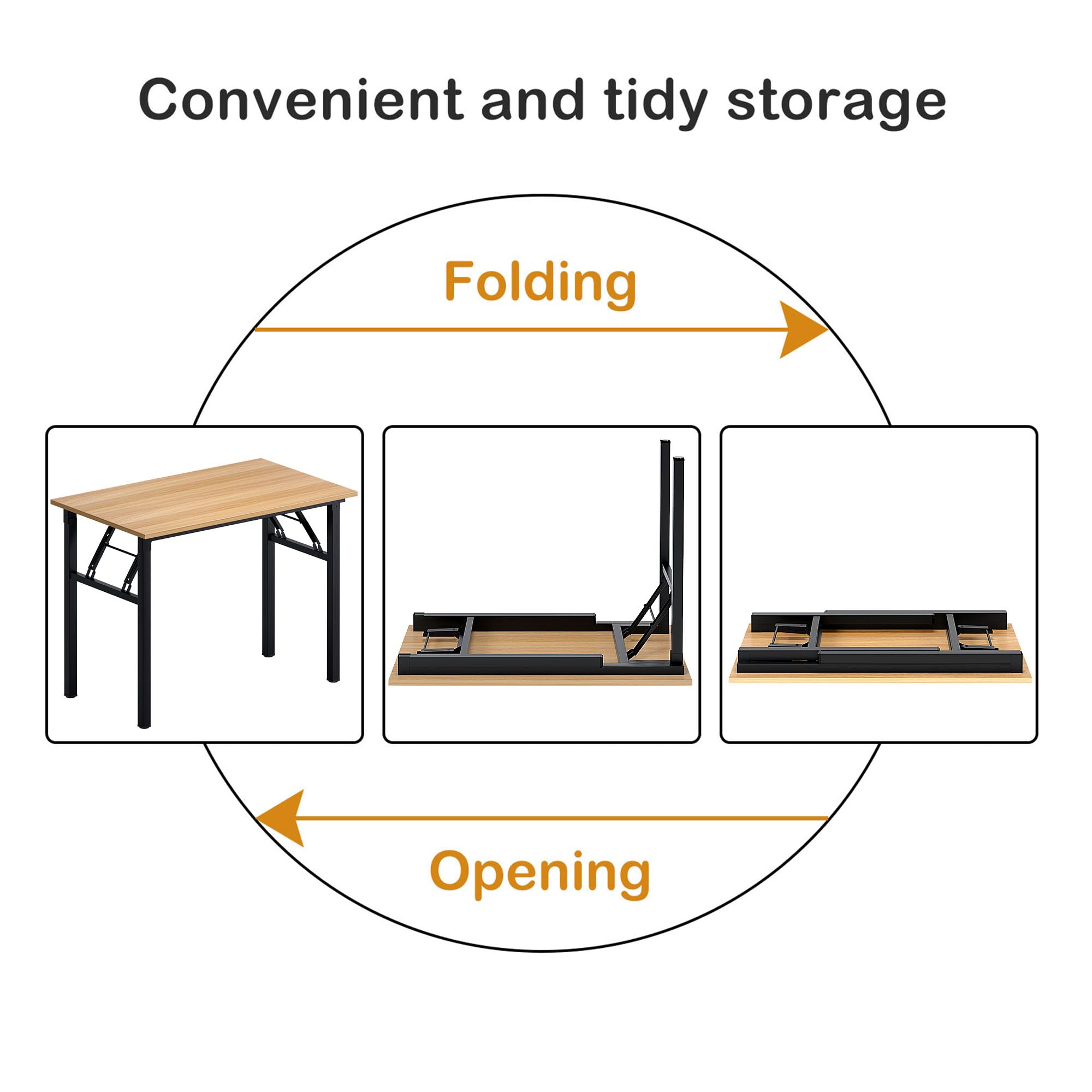 Need Folding Desk for Home Office 39-3/8'' Length Modern Folding Table Computer Desk No Install Needed Teak Color Desktop Black Frame, AC5BB(10060)