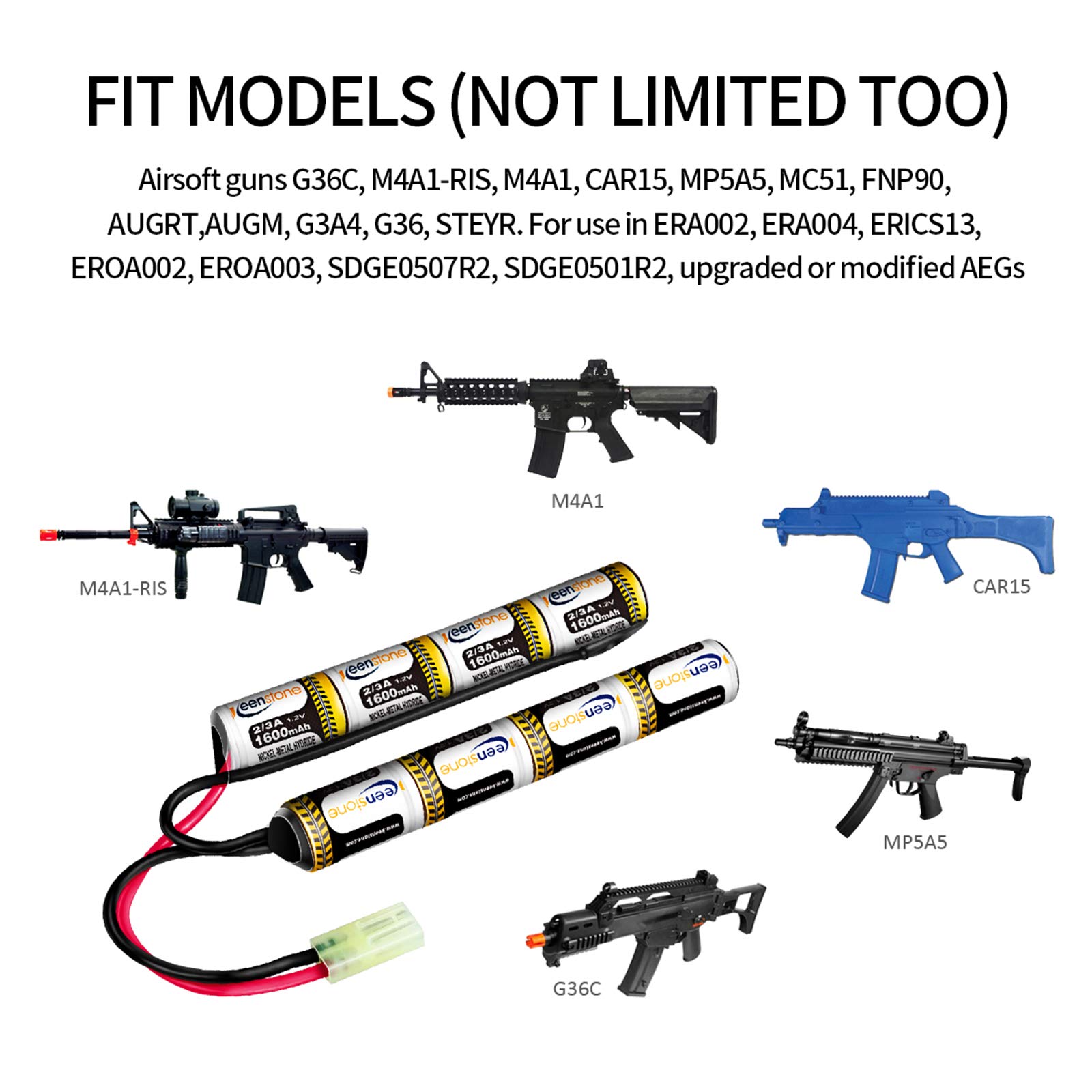 Keenstone 9.6V 1600mAh Butterfly Nunchuck Stick Mini Battery Pack with Mini Tamiya Connector for Airsoft Guns ICS CA TM SRC JG G36 G&M733 etc