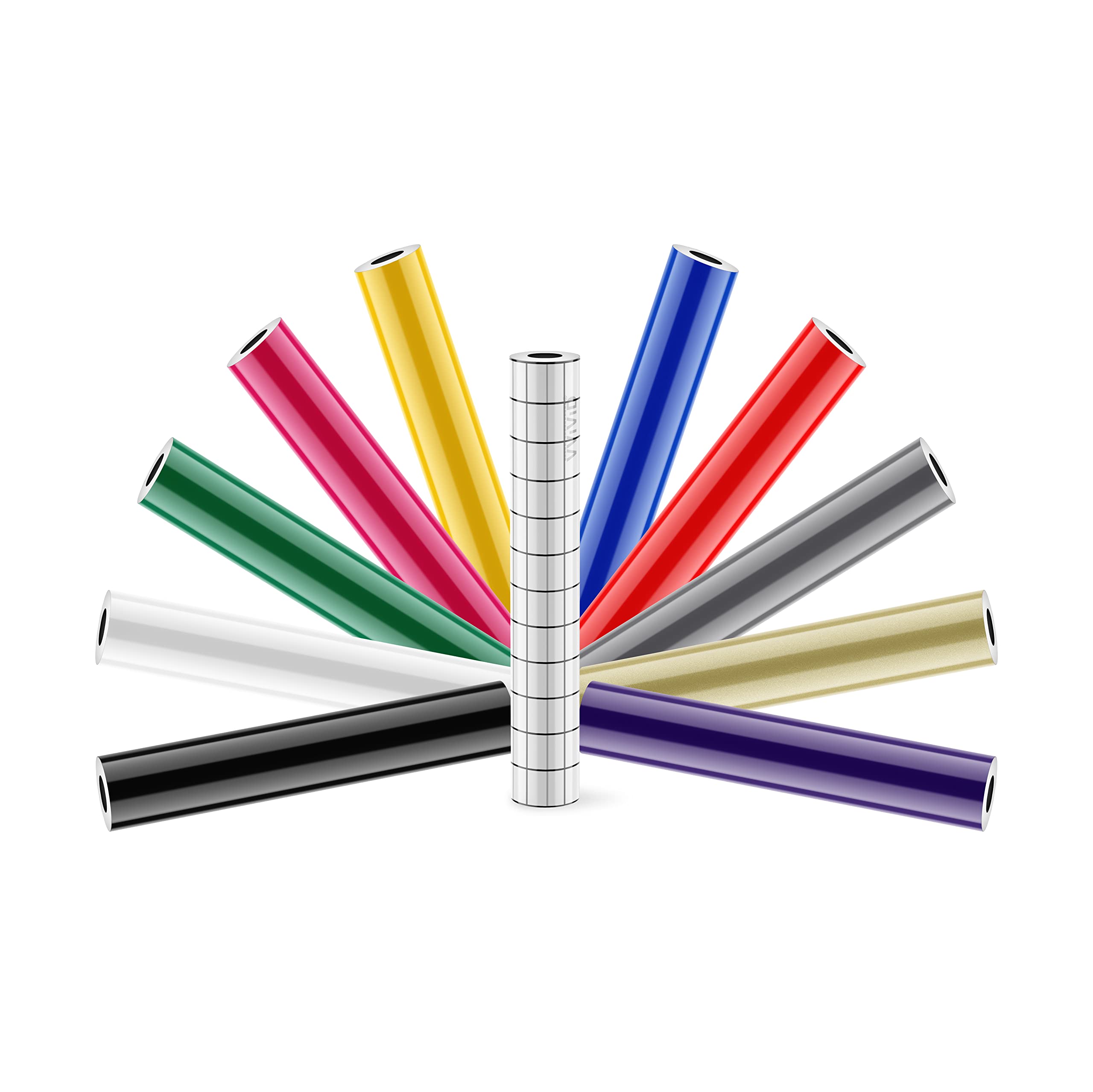 Deco65 12 Inch x 5 Foot 10yr Permanent 10 Rolls Craft Vinyl Bundle Including 12 Inch x 24 Inch Transfer Paper Roll for Cricut, Silhouette & Cameo (10 roll Bundle)
