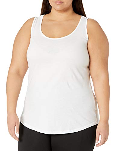 JUST MY SIZE Womens Plus Cotton Jersey Shirttail Top, Sleeveless Tank-top-and-cami-shirts, White