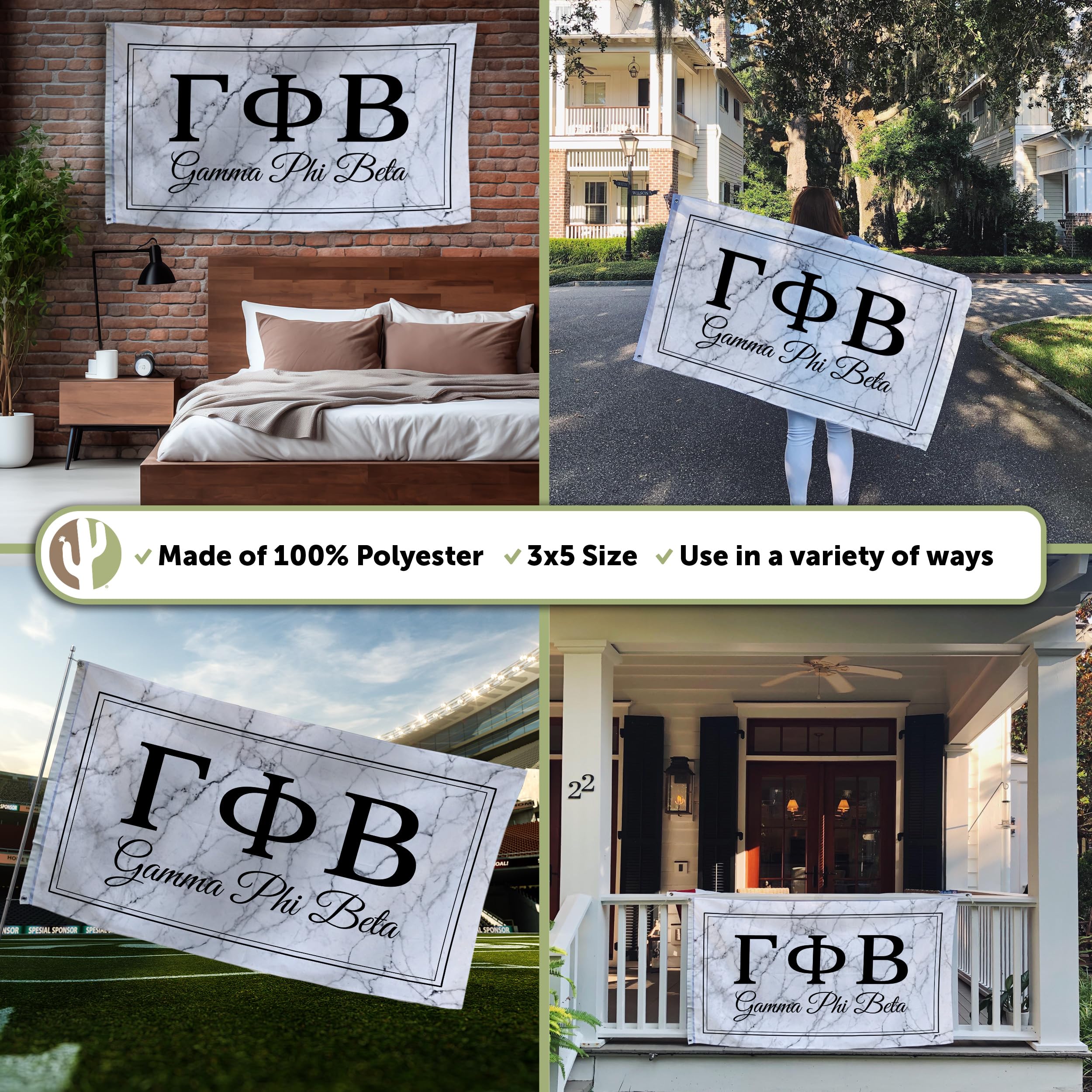 Desert Cactus Gamma Phi Beta Flag Letter Sorority Banner 3x5 feet Sign Decor Gamma phi (Flag - Marble Box)