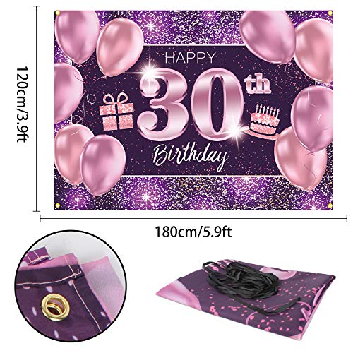 PAKBOOM Happy 30th Birthday Banner Backdrop - 30 Birthday Party Decorations Supplies for Women - Pink Purple Gold 4 x 6ft