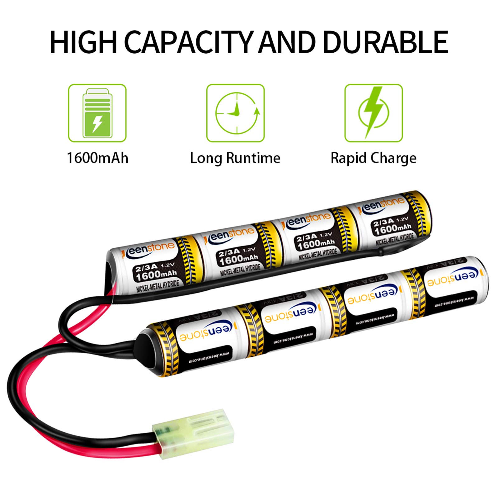 Keenstone 9.6V 1600mAh Butterfly Nunchuck Stick Mini Battery Pack with Mini Tamiya Connector for Airsoft Guns ICS CA TM SRC JG G36 G&M733 etc