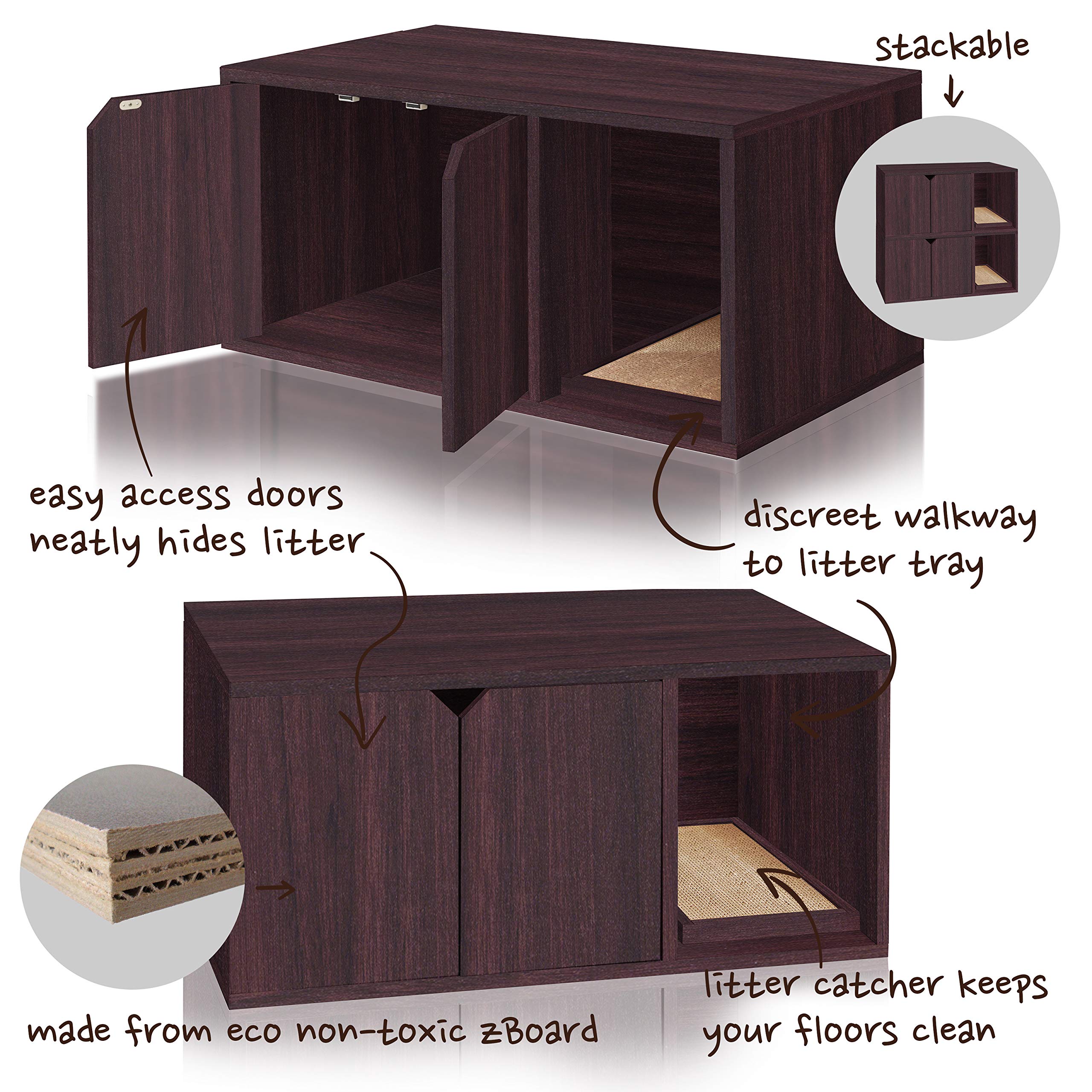 WAY BASICS Cat Litter Box Enclosure Hidden Furniture (Scratch Pad Included)