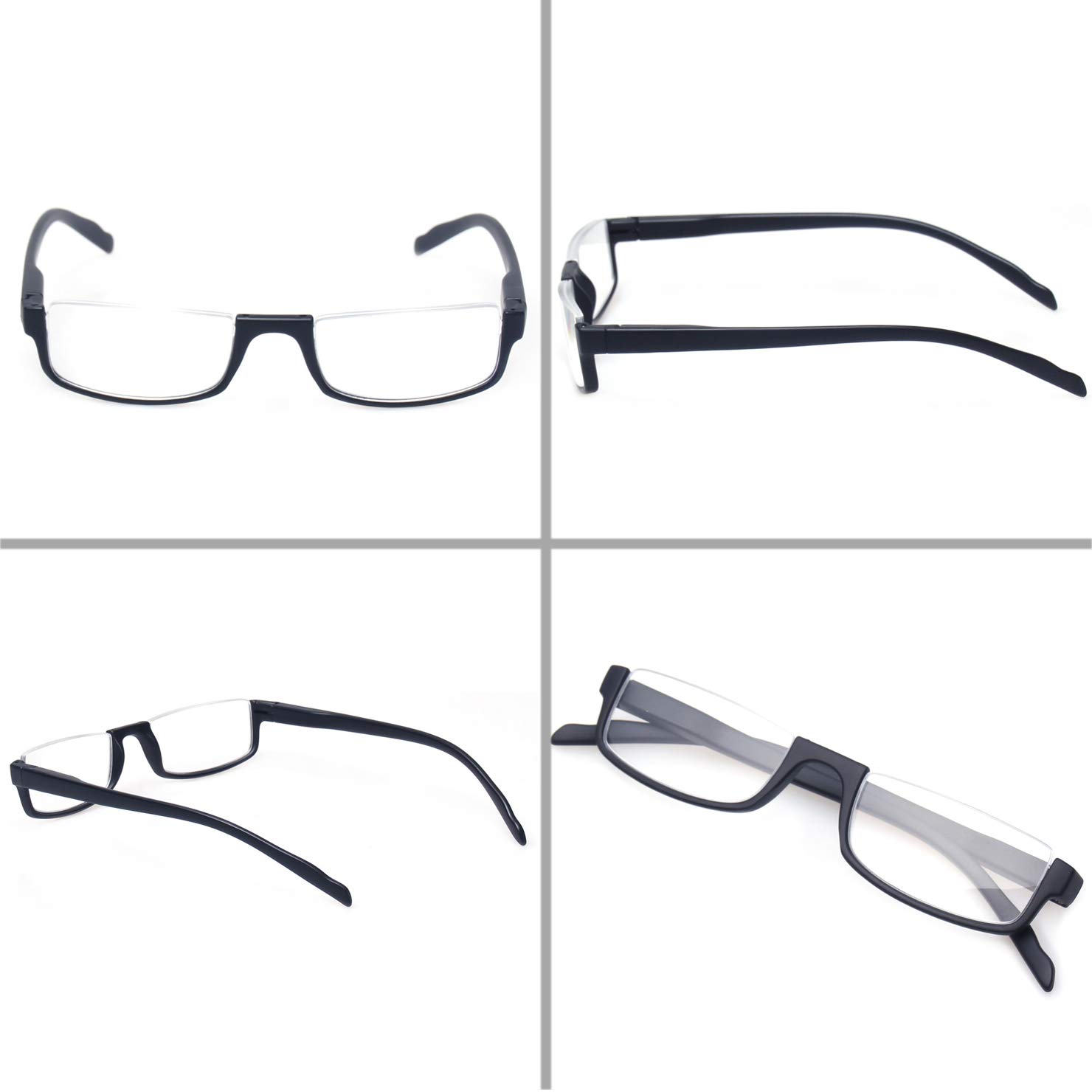 Kerecsen Reading glasses 2 Pair Half Moon Half Frame Readers Spring Hinge Men and Women Glasses (2 Pack Black, 2.00)