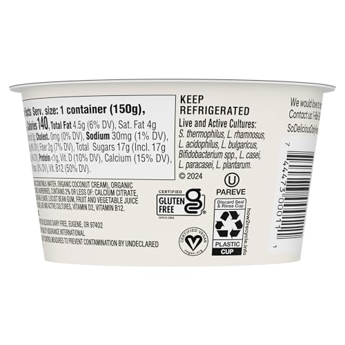 So Delicious Dairy Free Coconut Milk Yogurt Alternative, Raspberry, Vegan, Non-GMO Project Verified, 5.3 oz.