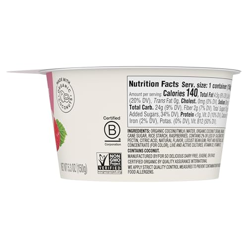 So Delicious Dairy Free Coconut Milk Yogurt Alternative, Raspberry, Vegan, Non-GMO Project Verified, 5.3 oz.