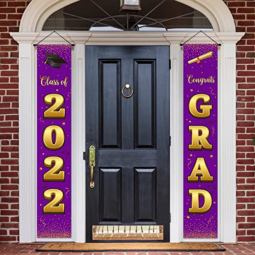 HAMIGAR 6x1ft Class of 2022 Congrats Grad Door Porch Banner Sign - Purple Gold College High School Graduation Decorations Decor Party Supplies
