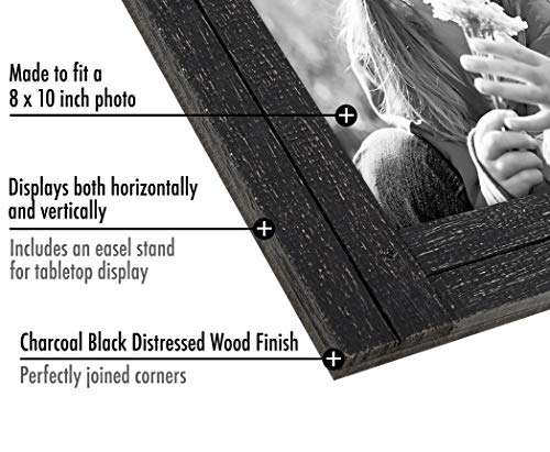 Americanflat 8x10 Picture Frame with Polished, Crystal Clear Glass - Hampton Collection - Distressed Wood Picture Frames for Tabletop and Wall Display - Charcoal Black