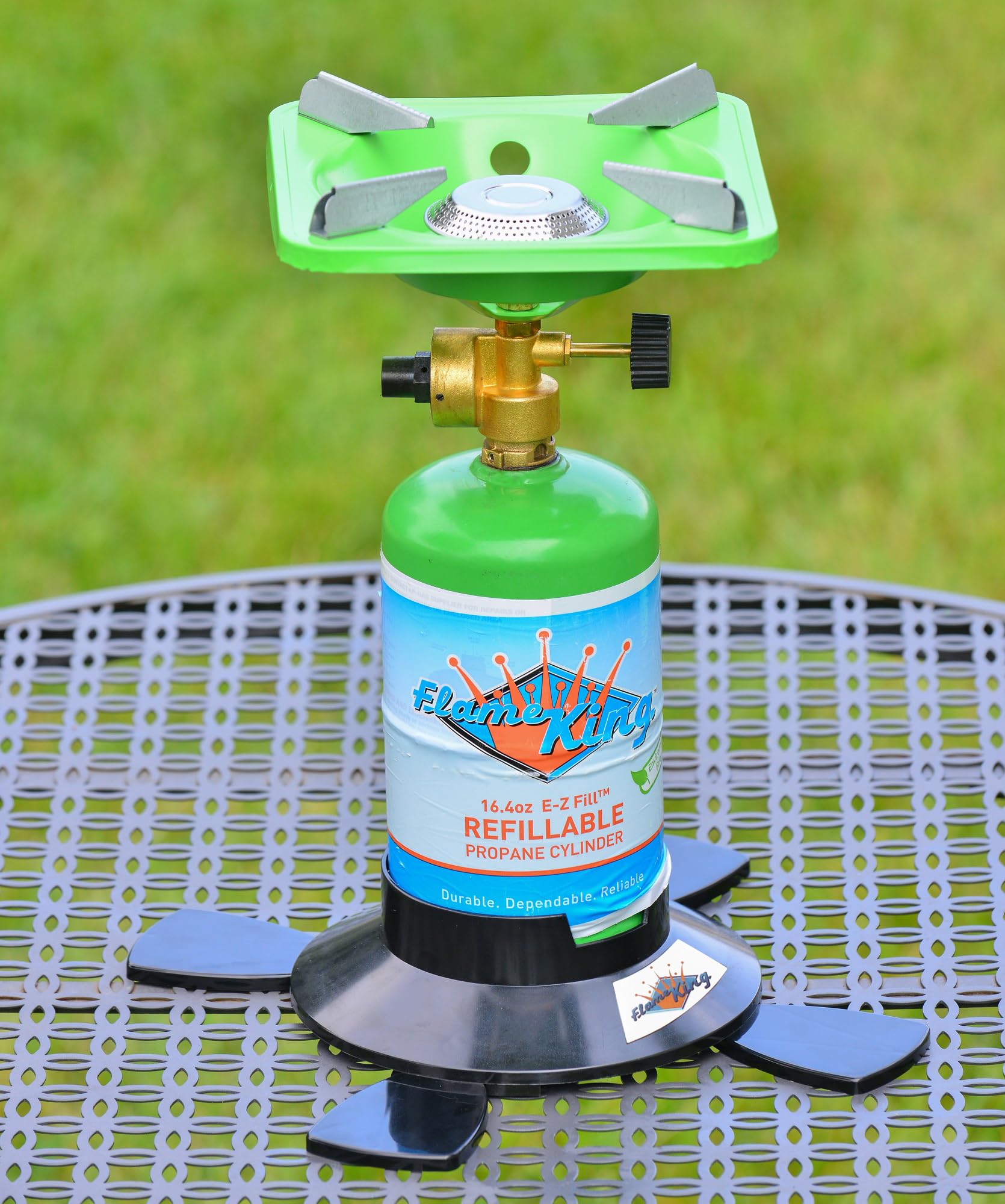 Flame King YSN1LBB Propane Base for 1LB and 1/2LB Propane Canisters for Safety and Stability