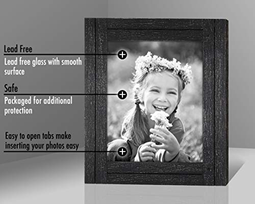 Americanflat 8x10 Picture Frame with Polished, Crystal Clear Glass - Hampton Collection - Distressed Wood Picture Frames for Tabletop and Wall Display - Charcoal Black