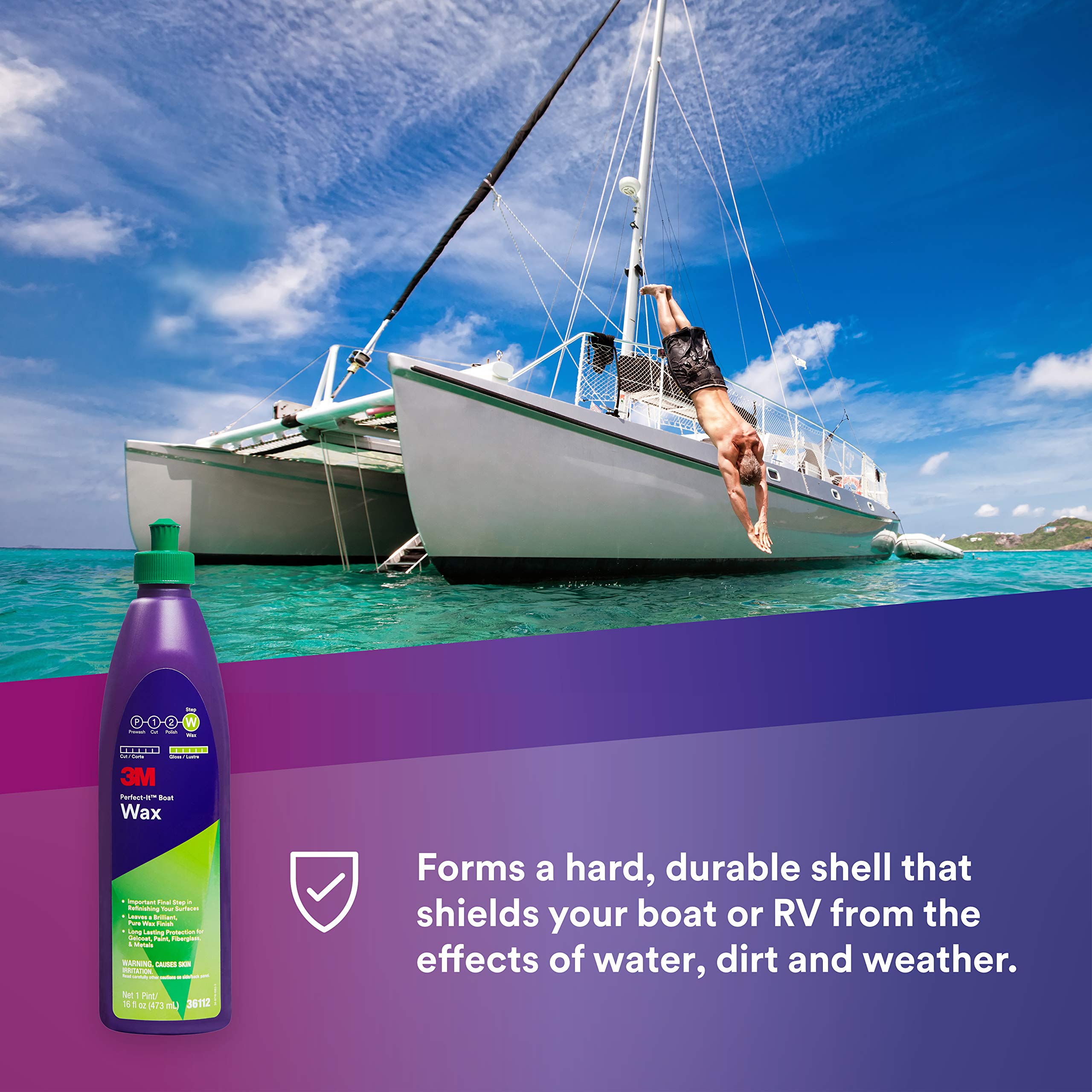 3M Perfect-It Boat Wax, 36112, 1 Pint, Contains Carnauba Wax, Protects against Weather and Oxidation, For Boats and RVs