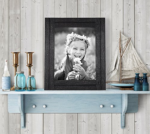 Americanflat 8x10 Picture Frame with Polished, Crystal Clear Glass - Hampton Collection - Distressed Wood Picture Frames for Tabletop and Wall Display - Charcoal Black