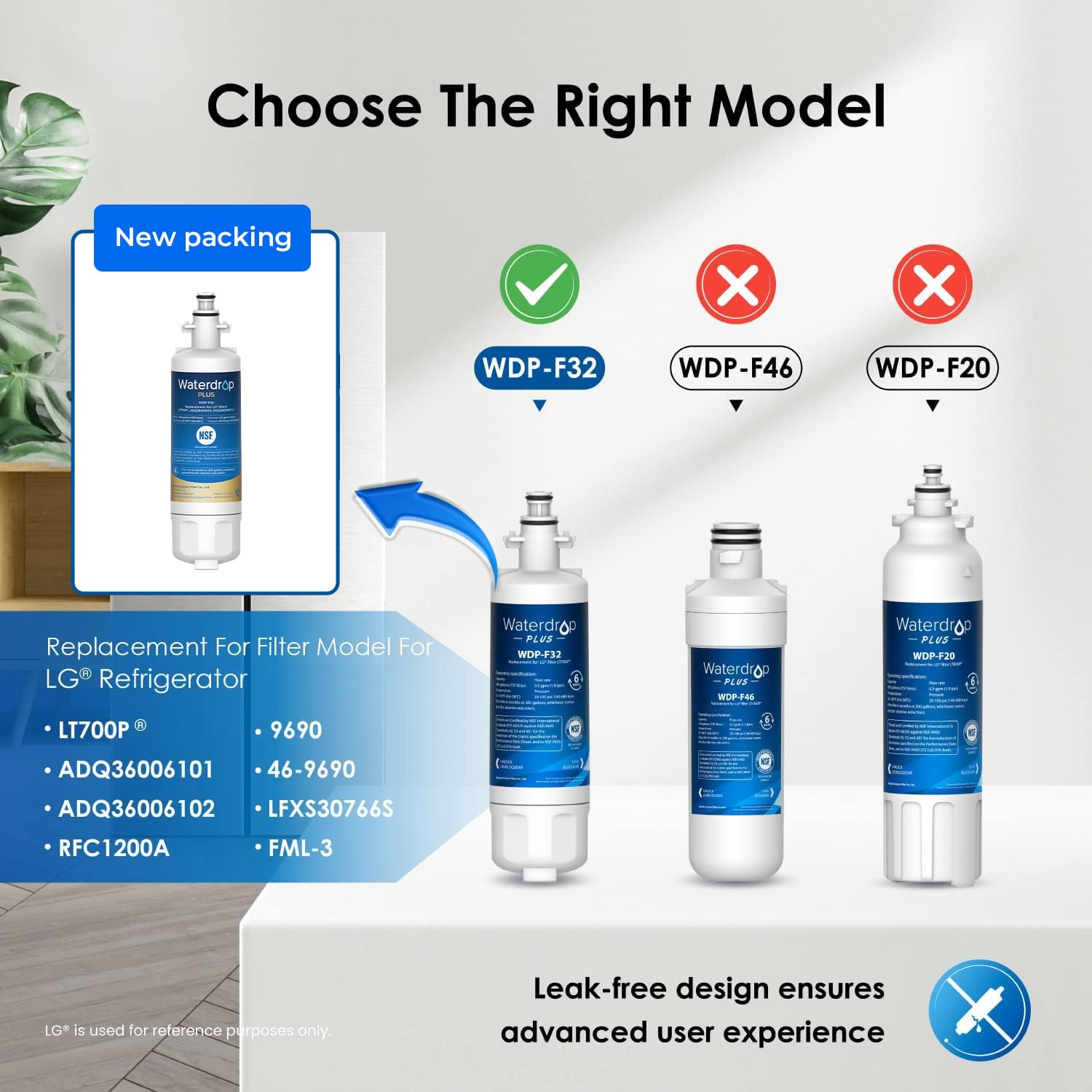Waterdrop Plus 469690 ADQ36006101 ๐๐๐
๐๐&๐๐๐ Refrigerator Water Filter, ๐๐๐๐ฎ๐๐ ๐๐
๐๐, Replacement for LGยฎ LT700Pยฎ, Kenmoreยฎ 9690, ADQ36006102, WSL-3, FML-3, 2 Pack Package May Vary