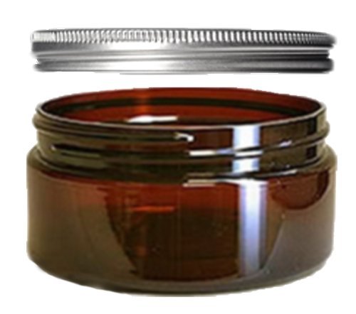 SanDaveVA Amber 8 oz Plastic Jars PET Heavy Wall Low Profile Wide Mouth Jars w/Air Tight and Leak Proof Lined Aluminum Caps 4/pk 8oz and 4 Spatula