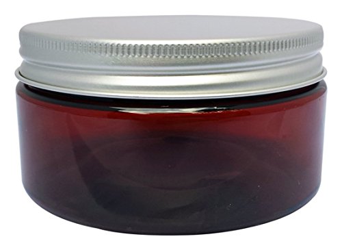 SanDaveVA Amber 8 oz Plastic Jars PET Heavy Wall Low Profile Wide Mouth Jars w/Air Tight and Leak Proof Lined Aluminum Caps 4/pk 8oz and 4 Spatula