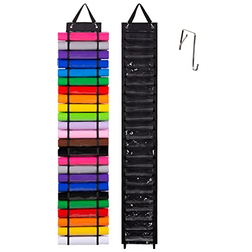 AGX Bravo Vinyl Roll Holder with 48 Compartments - Clear Vinyl Storage Organizer Wall Mount/Over The Door, Hanging Craft Vinyl Storage Rack with Door Hooks and Strap (Black)