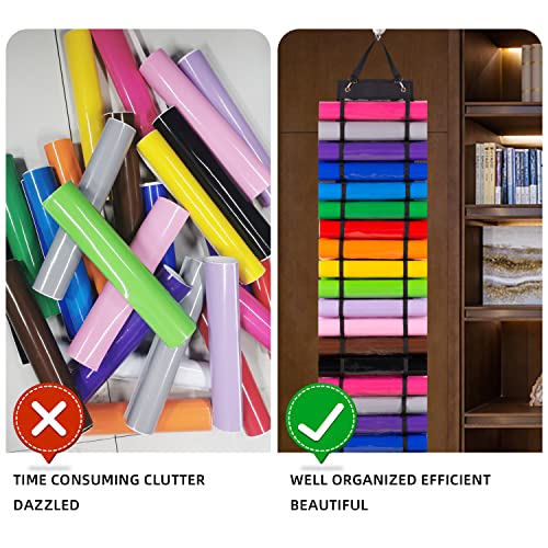AGX Bravo Vinyl Roll Holder with 48 Compartments - Clear Vinyl Storage Organizer Wall Mount/Over The Door, Hanging Craft Vinyl Storage Rack with Door Hooks and Strap (Black)