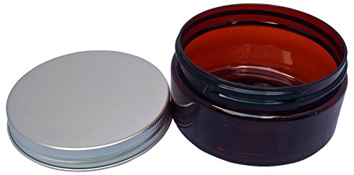 SanDaveVA Amber 8 oz Plastic Jars PET Heavy Wall Low Profile Wide Mouth Jars w/Air Tight and Leak Proof Lined Aluminum Caps 4/pk 8oz and 4 Spatula