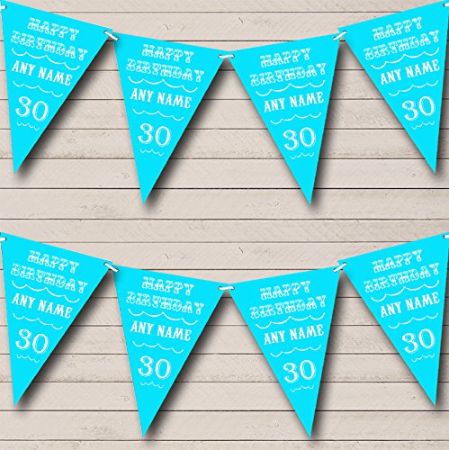 Vintage Text Any Age Birthday Aqua Blue Birthday Party Bunting Banner