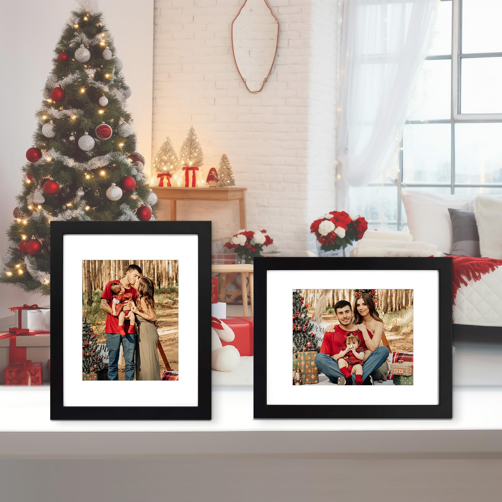 Golden State Art, 11x14 Black Picture Frame - Solid Wood, Tempered Glass, and White Mat Display for 8x10 Picture (Wall Display)