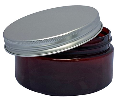 SanDaveVA Amber 8 oz Plastic Jars PET Heavy Wall Low Profile Wide Mouth Jars w/Air Tight and Leak Proof Lined Aluminum Caps 4/pk 8oz and 4 Spatula