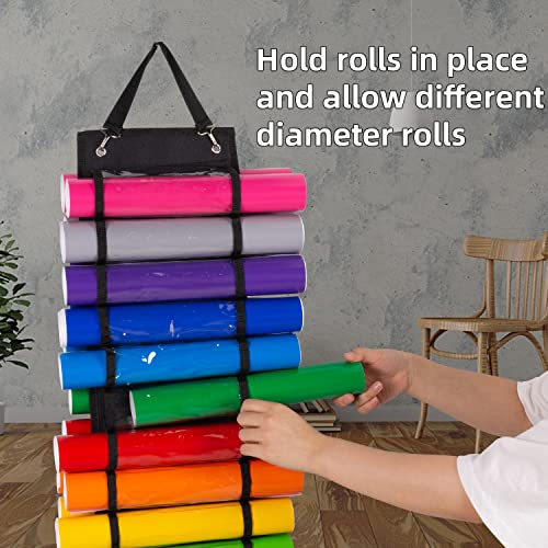 AGX Bravo Vinyl Roll Holder with 48 Compartments - Clear Vinyl Storage Organizer Wall Mount/Over The Door, Hanging Craft Vinyl Storage Rack with Door Hooks and Strap (Black)