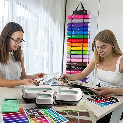 AGX Bravo Vinyl Roll Holder with 48 Compartments - Clear Vinyl Storage Organizer Wall Mount/Over The Door, Hanging Craft Vinyl Storage Rack with Door Hooks and Strap (Black)
