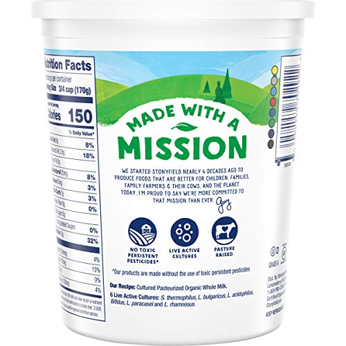 Stonyfield Organic Greek Whole Milk Yogurt, Plain, High in Protein (16g), Multiserving Snack & Cooking Substitute, 30 Oz