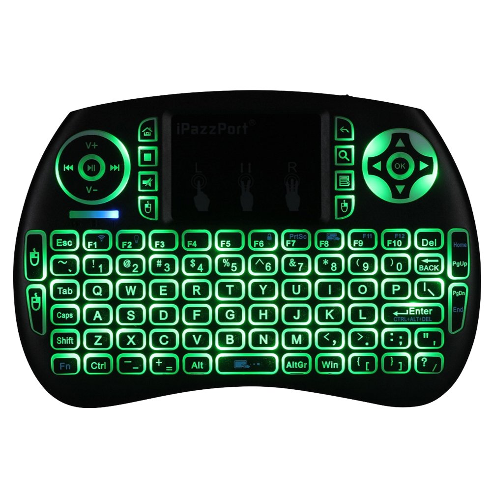 iPazzPort 2.4Ghz Backlit Mini Wireless Keyboard with Touchpad Mouse Combo, Rechargable Li-ion Battery for Google Android TV Box, PS3 XBOX, Raspberry Pi 3, HTPC, IPTV (Backlit Version)