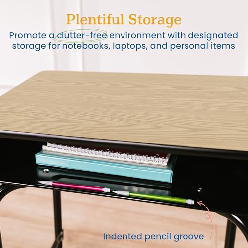 ECR4Kids Open Front Desk with Metal Storage Book Box, Adjustable, Classroom Furniture, Maple/Black