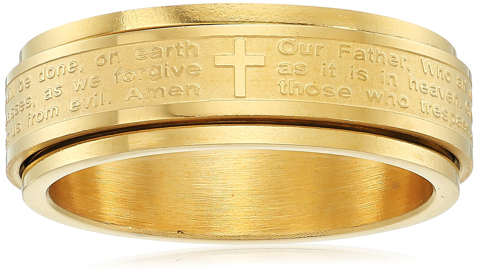 Amazon Essentials Steeltime Men's 18k Gold Plated Our Father Prayer Spinner Band Ring,Yellow,10, (previously Amazon Collection)