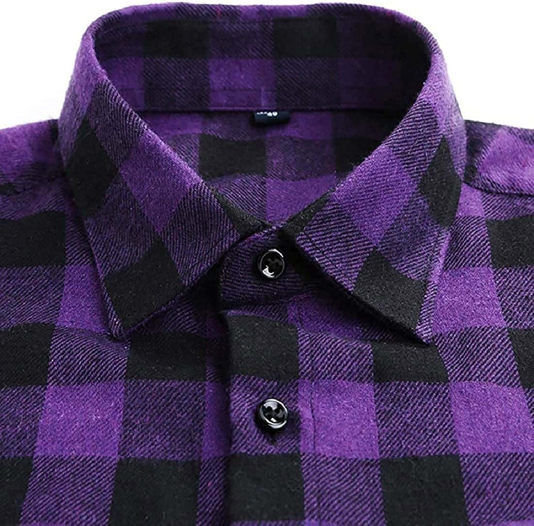 Cromoncent Men's Casual Plaid Flannel Long Sleeve Button Down Shirt,Purple Black,Medium