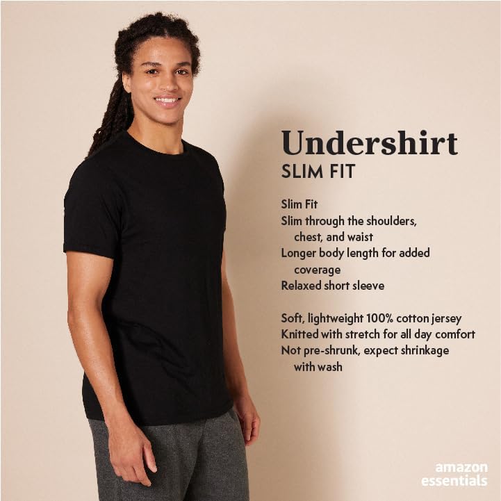 Amazon Essentials Men's Crew Neck T-Shirts, Pack of 6, Versatile Basics, Large, Black