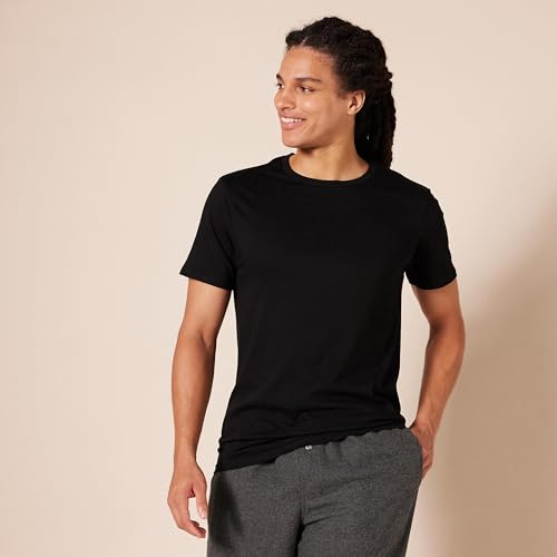 Amazon Essentials Men's Crew Neck T-Shirts, Pack of 6, Versatile Basics, Large, Black