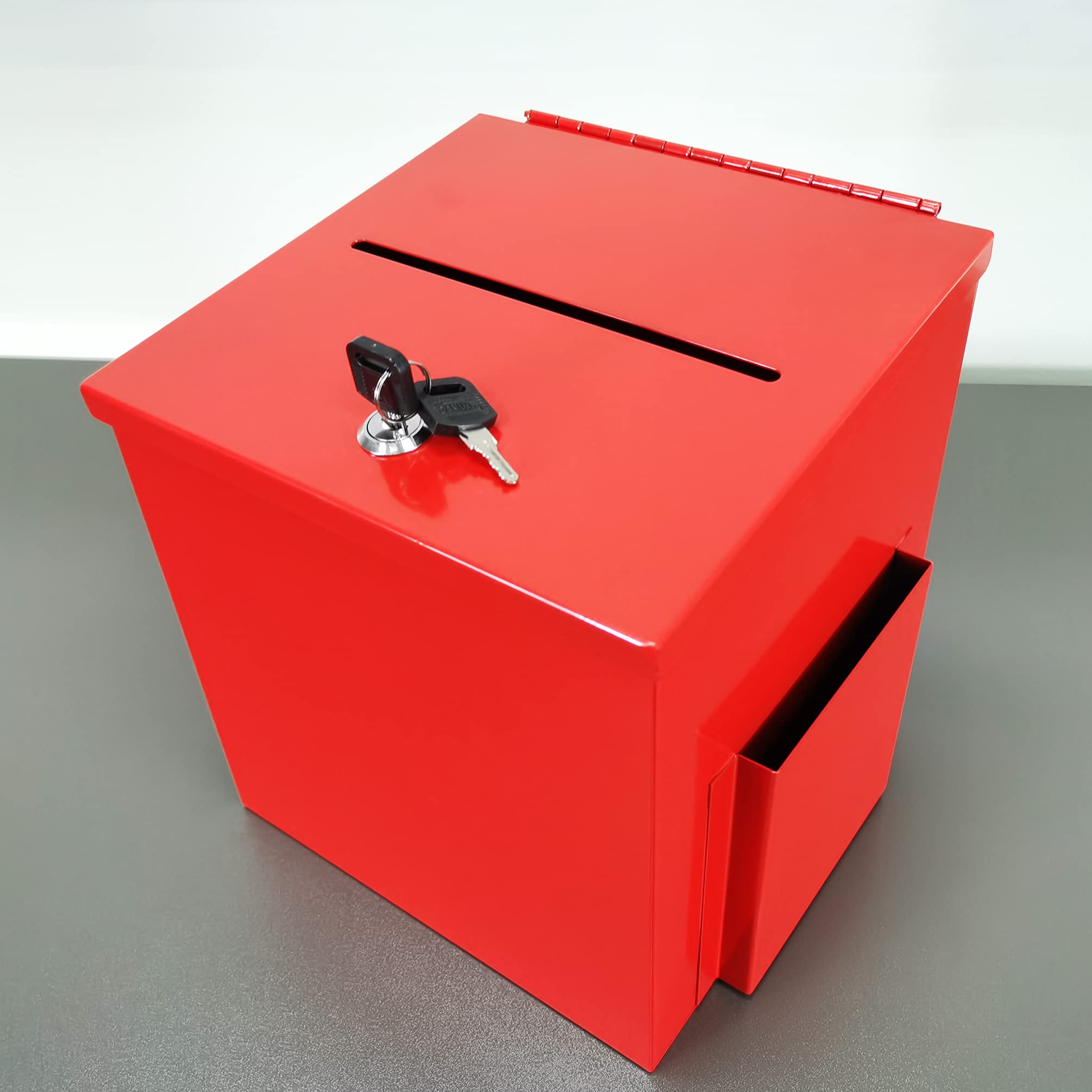 FixtureDisplays® Red Metal Donation Box Suggestion Tithes Offering Box with Sign Holder 8.5X8.1X18" 11573RED