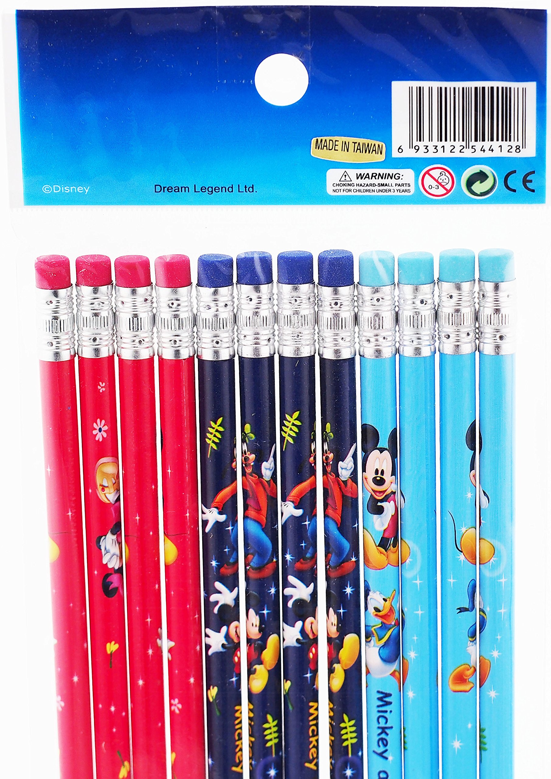Disney Mickey Mouse Pencils Set - Pack of 12 Wood Pencils with Erasers and Stickers (Mickey Mouse School Supplies) (12 Pencils)