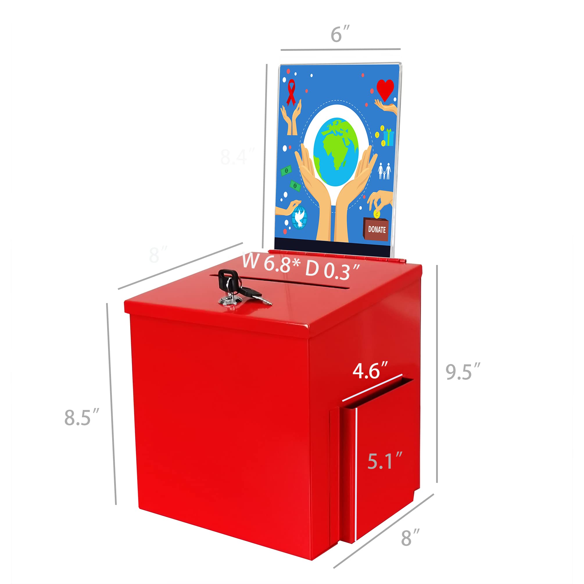 FixtureDisplays® Red Metal Donation Box Suggestion Tithes Offering Box with Sign Holder 8.5X8.1X18" 11573RED