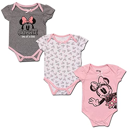 Disney Minnie Mouse Girlsā 3 Pack Bodysuits for Newborn ā Pink/Red/Grey/White