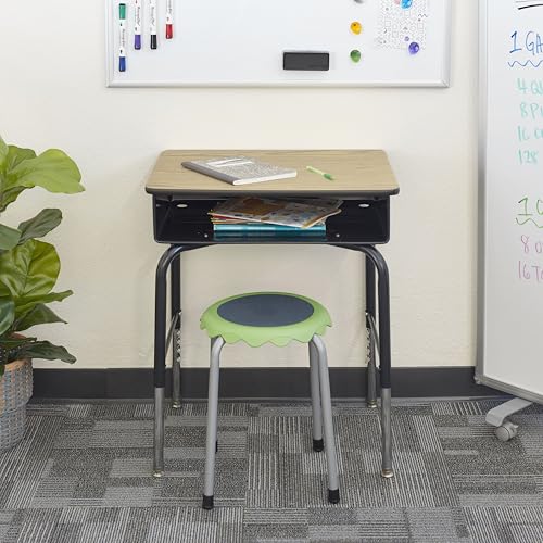 ECR4Kids Open Front Desk with Metal Storage Book Box, Adjustable, Classroom Furniture, Maple/Black