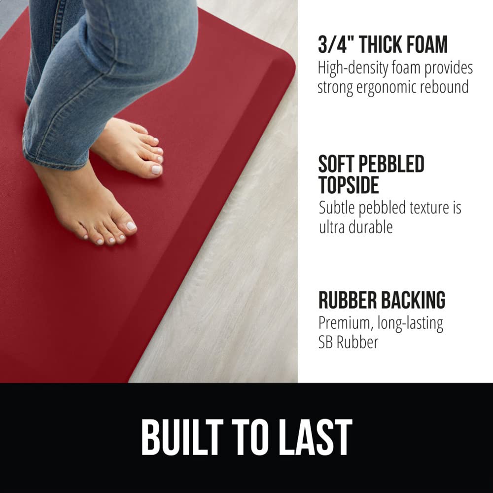 GORILLA GRIP Cushioned Anti Fatigue Mats for Kitchen Floor, Ergonomic Standing Office Desk Mat, Waterproof Scratch Resistant Pebbled Top, Supportive Comfort Padded Foam Rugs, 20x32, 3/4" Thick, Red