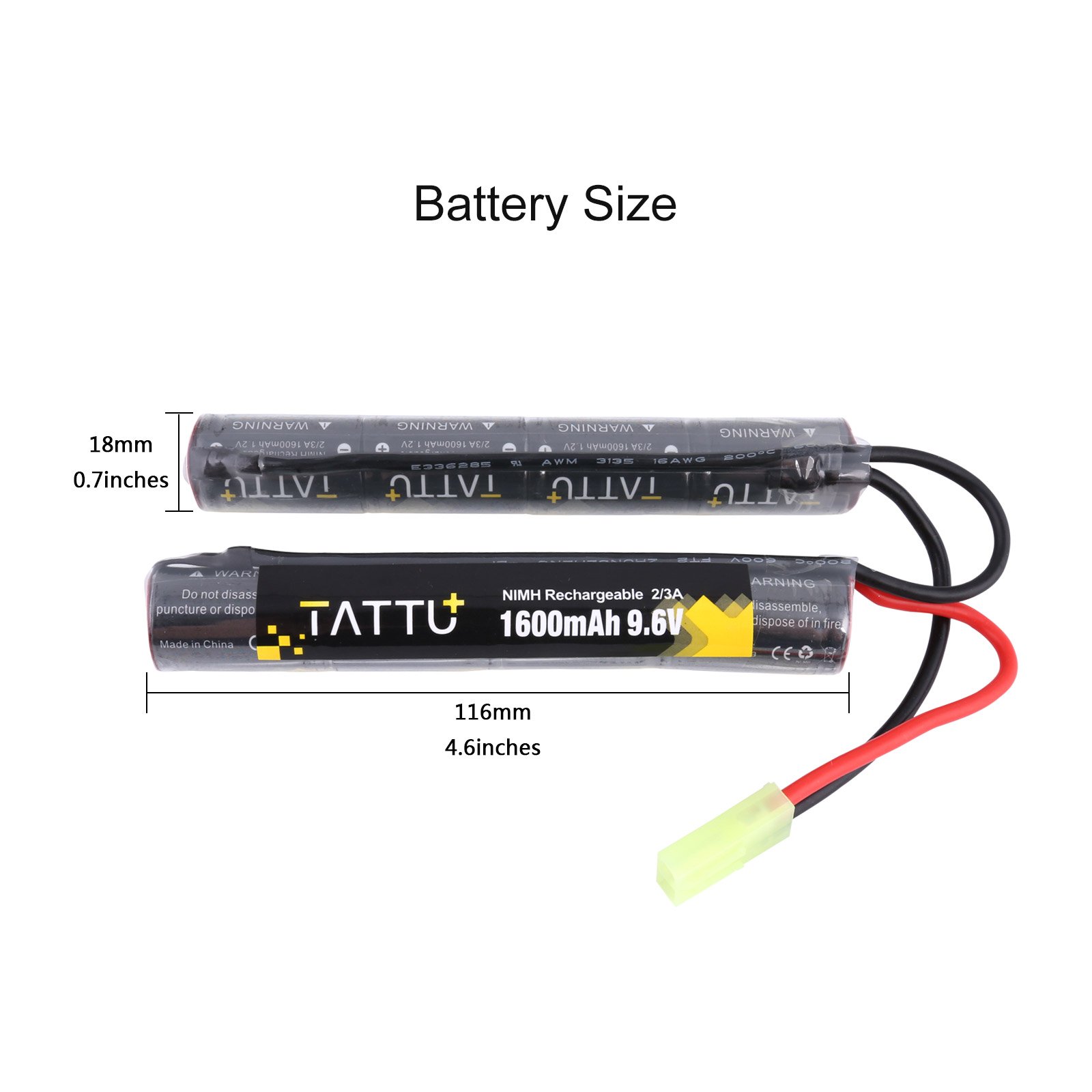 TATTU 9.6V NiMH Battery 1600mAh Butterfly Nunchuck Stick Rechargeable Battery Pack with TMY Connector for Airsoft ICS CA TM SRC JG G36 G&M733